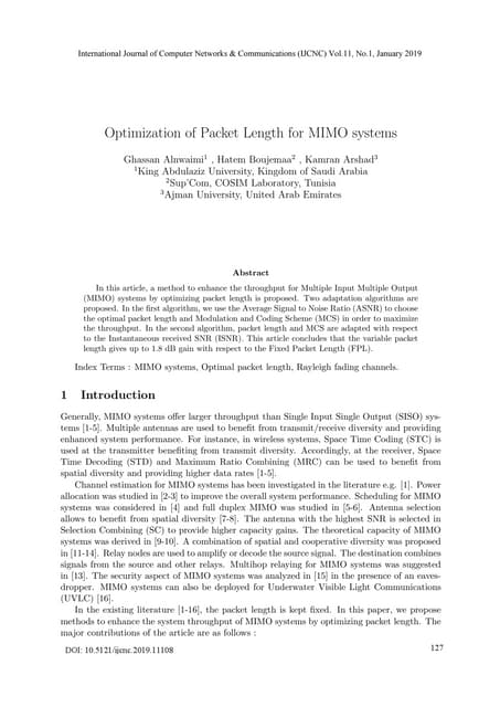 Optimization Of Packet Length For Mimo Systems Pdf