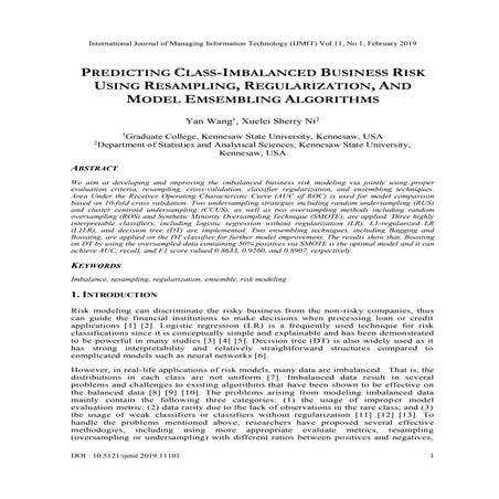 Predicting Class Imbalanced Business Risk Using Resampling Regularization And Model Emsembling