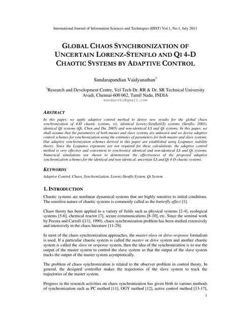 ADAPTIVE STABILIZATION AND SYNCHRONIZATION OF HYPERCHAOTIC QI SYSTEM | PDF