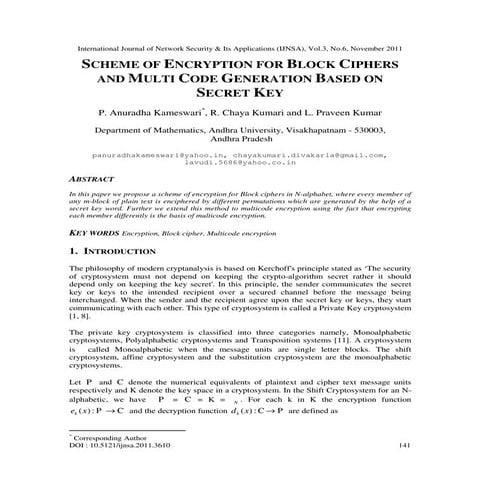 Scheme Of Encryption For Block Ciphers And Multi Code Generation Based On Secret Key Pdf