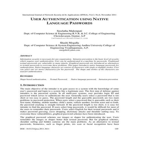USER AUTHENTICATION USING NATIVE LANGUAGE PASSWORDS | PDF