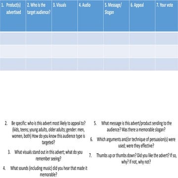 11 + 12. superbowl advert analysis worksheet | PPTX