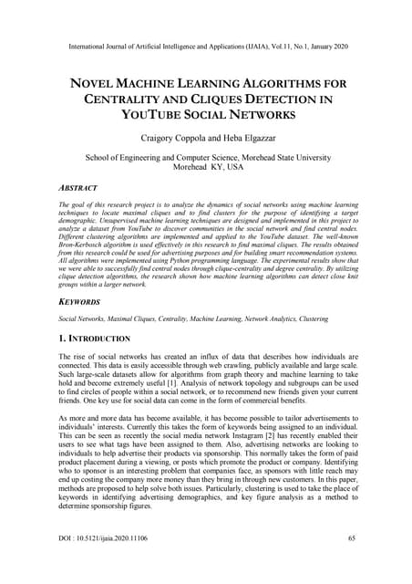 Novel Machine Learning Algorithms For Centrality And Cliques Detection