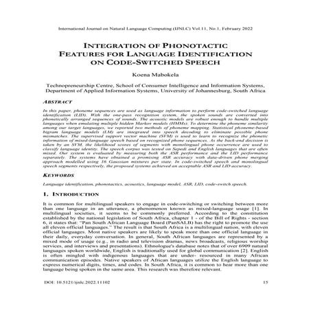 Integration Of Phonotactic Features For Language Identification On Code Switched Speech Pdf 