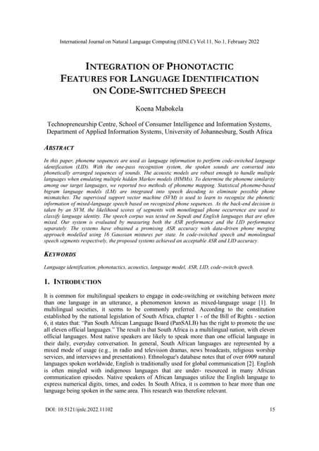 Integration Of Phonotactic Features For Language Identification On Code Switched Speech Pdf