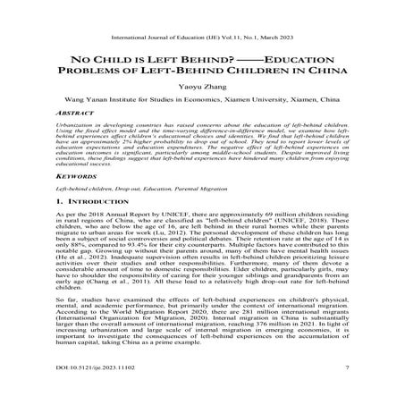 NO CHILD IS LEFT BEHIND? ——EDUCATION PROBLEMS OF LEFT-BEHIND CHILDREN ...