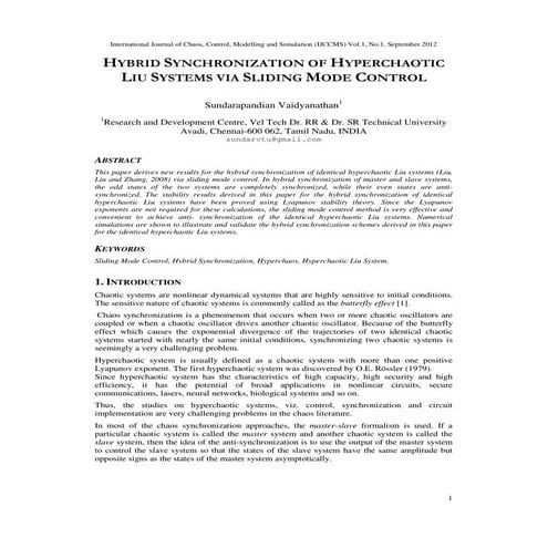 Hybrid Synchronization Of Hyperchaotic Liu Systems Via Sliding Mode
