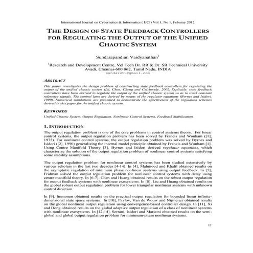 THE DESIGN OF STATE FEEDBACK CONTROLLERS FOR REGULATING THE OUTPUT OF ...