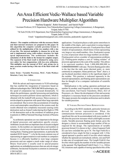 An Area Efficient Vedic Wallace Based Variable Precision Hardware Multiplier Algorithm Pdf 7914