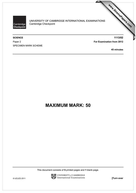 Cambridge checkpoint maths p1 specimen mark scheme 2012 | PDF ...