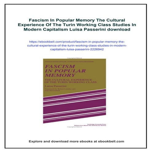 Fascism In Popular Memory The Cultural Experience Of The Turin Working ...