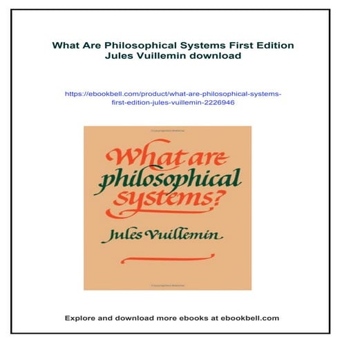 What Are Philosophical Systems First Edition Jules Vuillemin | PDF