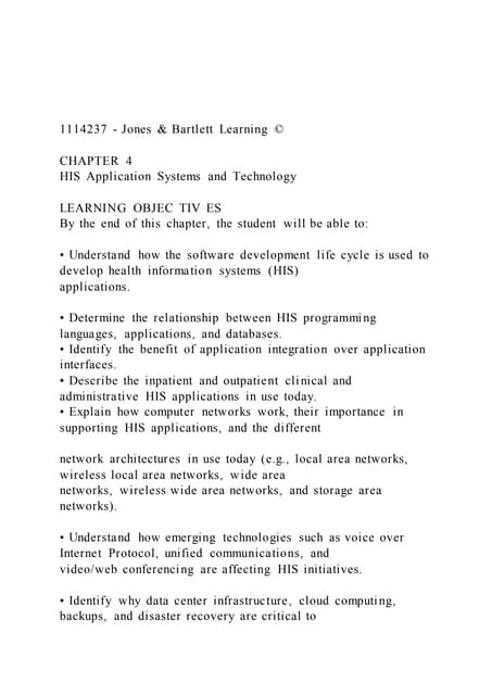 1114237 - Jones & Bartlett Learning ©CHAPTER 4HIS Applic | PDF 1114237 - Jones & Bartlett Learning ©CHAPTER 4HIS Applic | PDF