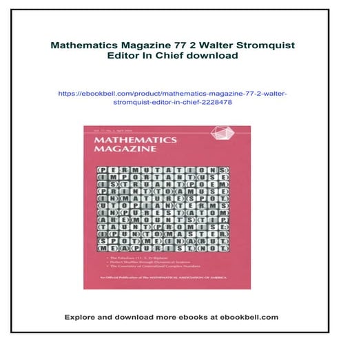 Mathematics Magazine 77 2 Walter Stromquist Editor In Chief | PDF