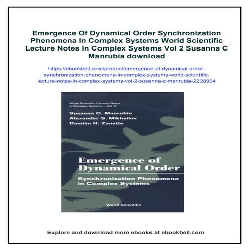 Emergence Of Dynamical Order Synchronization Phenomena In Complex ...