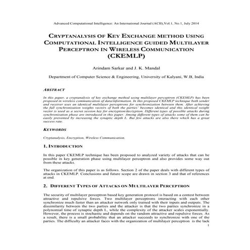 Cryptanalysis of Key Exchange Method Using Computational Intelligence Guided Multilayer ...