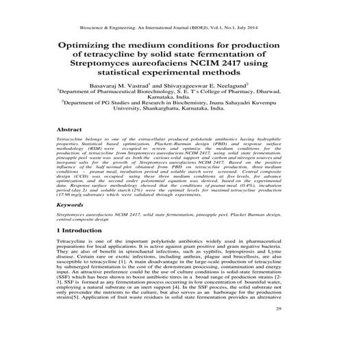 Optimizing the medium conditions for production of tetracycline by solid state fermentation of ...