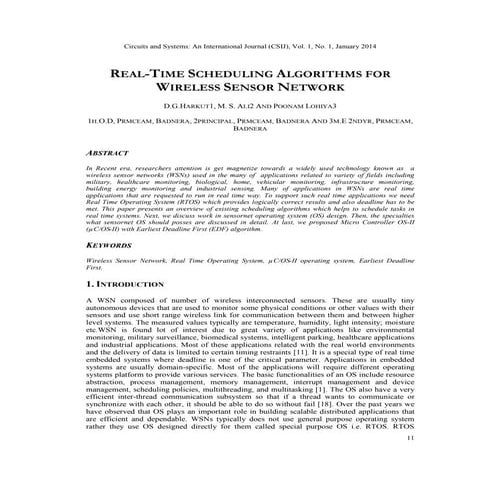 Real Time Scheduling Algorithms For Wireless Sensor Network Pdf Operating Systems Computer 6715