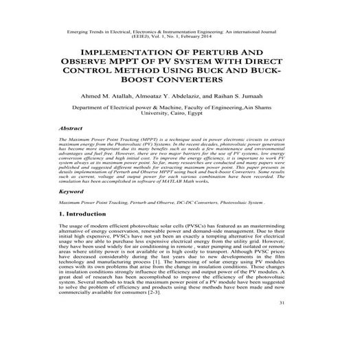 Implementation Of Perturb And Observe Mppt Of Pv System With Direct Control Method Using Buck 