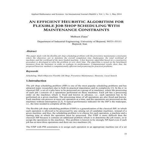 An Efficient Heuristic Algorithm For Flexible Job Shop Scheduling With Maintenance Constraints Pdf