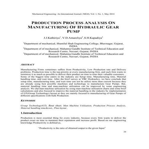 PRODUCTION PROCESS ANALYSIS ON MANUFACTURING OF HYDRAULIC GEAR PUMP | PDF