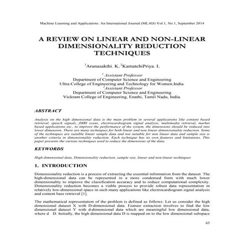 A REVIEW ON LINEAR AND NON-LINEAR DIMENSIONALITY REDUCTION TECHNIQUES | PDF