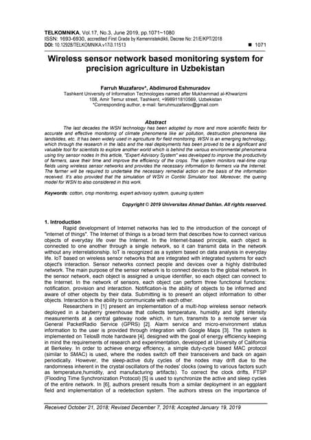 Wireless Sensor Network Based Monitoring System For Precision