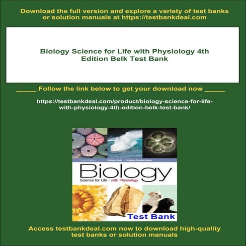 Biology Science for Life with Physiology 4th Edition Belk Test Bank | PDF