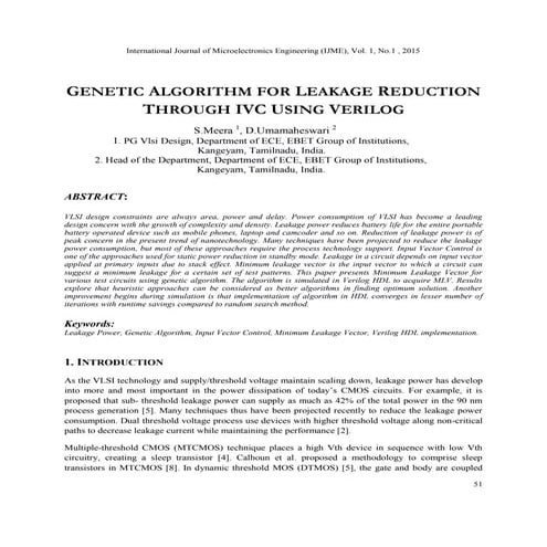 Genetic Algorithm For Leakage Reduction Through Ivc Using Verilog Pdf
