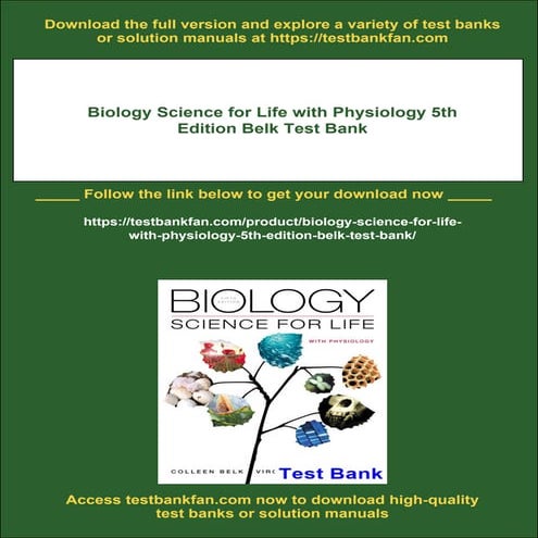 Biology Science for Life with Physiology 5th Edition Belk Test Bank | PDF