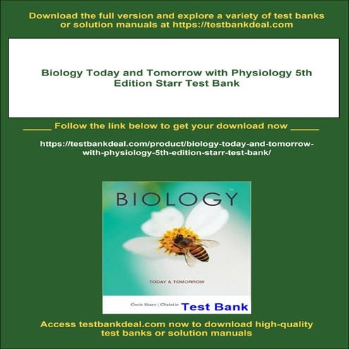 Biology Today and Tomorrow with Physiology 5th Edition Starr Test Bank ...