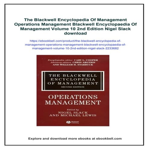 The Blackwell Encyclopedia Of Management Operations Management ...