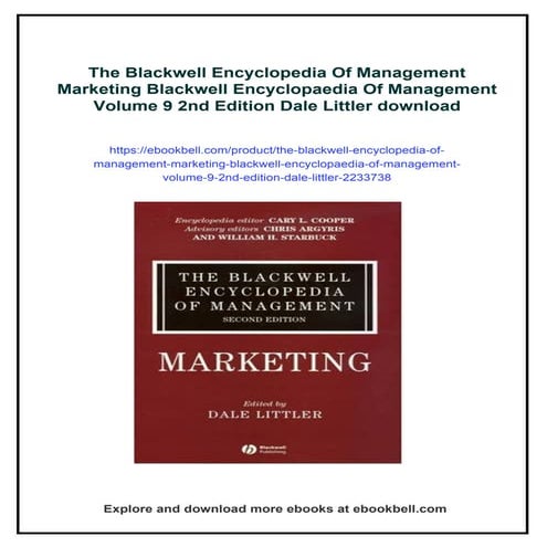 The Blackwell Encyclopedia Of Management Marketing Blackwell ...