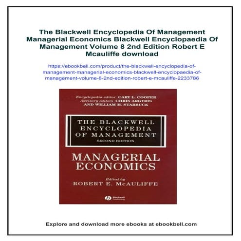 The Blackwell Encyclopedia Of Management Managerial Economics Blackwell Encyclopaedia Of ...