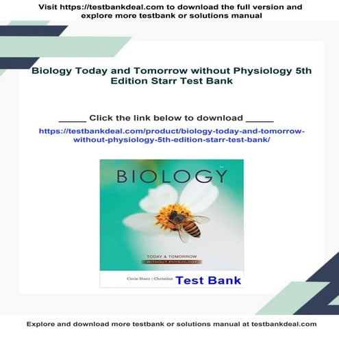 Biology Today and Tomorrow without Physiology 5th Edition Starr Test ...