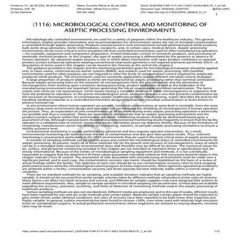 Usp 36 Chapter 1116 environment monitoring | PDF