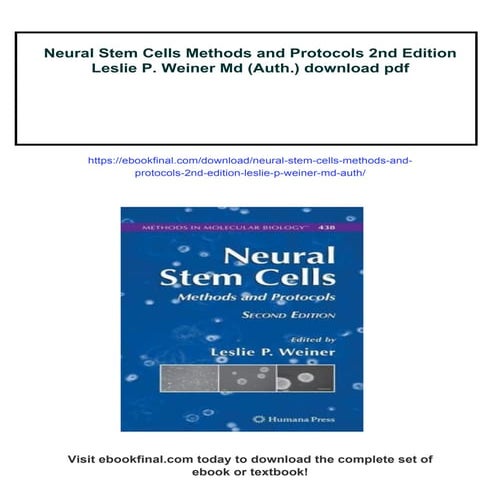 Neural Stem Cells Methods and Protocols 2nd Edition Leslie P. Weiner Md (Auth.) | PDF