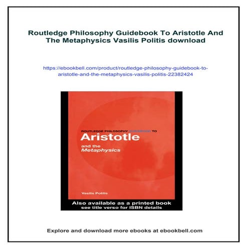 Routledge Philosophy Guidebook To Aristotle And The Metaphysics Vasilis ...