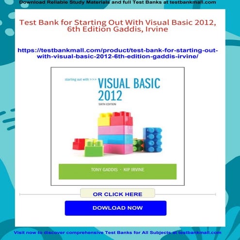Test Bank for Starting Out With Visual Basic 2012, 6th Edition Gaddis ...