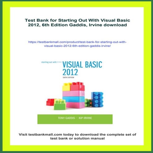 Test Bank for Starting Out With Visual Basic 2012, 6th Edition Gaddis ...
