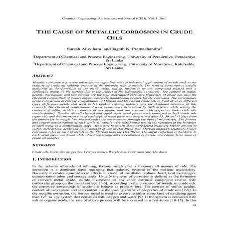 The Cause of Metallic Corrosion in Crude Oils | PDF