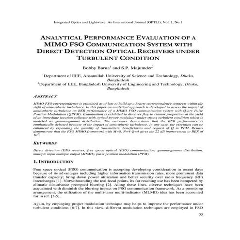 Analytical Performance Evaluation Of A Mimo Fso Communication System With Direct Detection