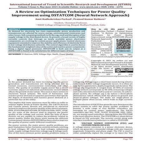 A Review On Optimization Techniques For Power Quality Improvement Using Dstatcom Neural Network