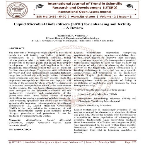 Liquid Microbial Biofertilizers (LMF) for enhancing soil fertility '“ A ...