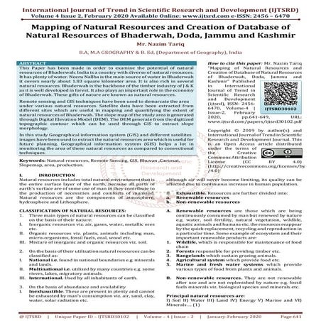 Mapping of Natural Resources and Creation of Database of Natural ...