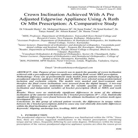 "Crown Inclination Achieved With A Pre Adjusted Edgewise Appliance ...