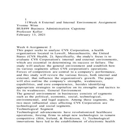 111Week 6 External and Internal Environment AssignmentYvonne | PDF