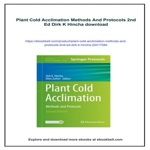 Plant Cold Acclimation Methods And Protocols 2nd Ed Dirk K Hincha | PDF