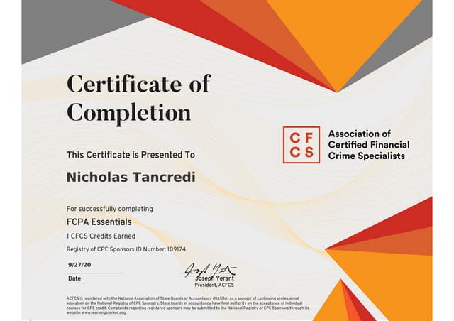 FCPA Essentials certificate of completion | PPT FCPA Essentials certificate of completion | PPT