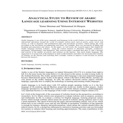 ANALYTICAL STUDY TO REVIEW OF ARABIC LANGUAGE LEARNING USING INTERNET ...